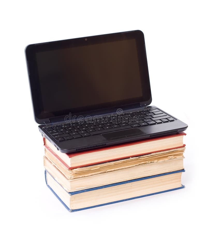 Laptop on books stock photo. Image of data, hand, equipment - 15984426