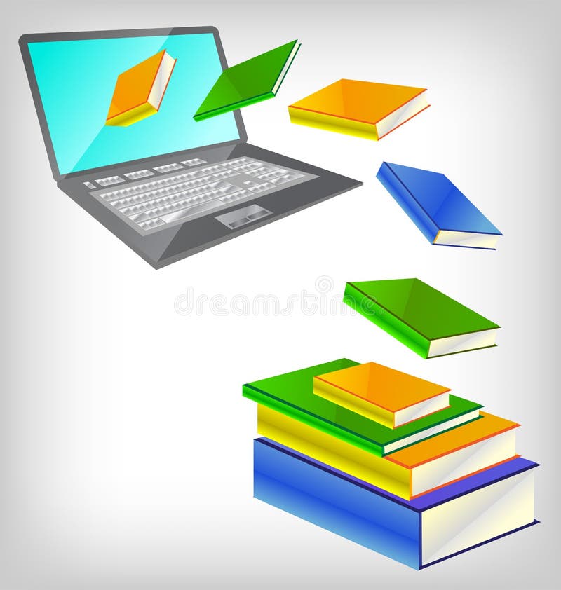Books icon laptop concept stock vector. Illustration of flying - 20233422