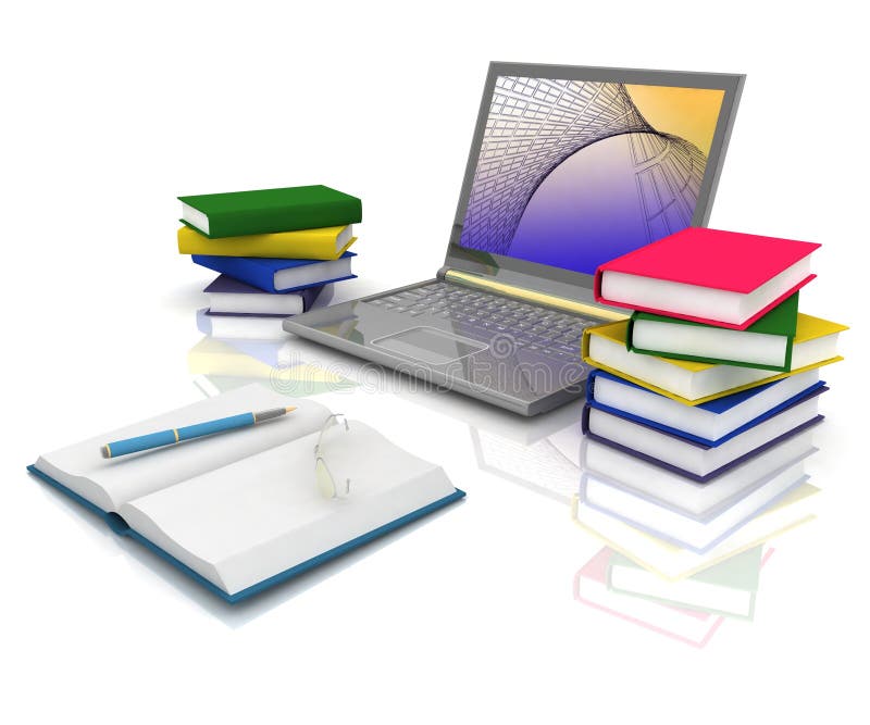 Laptop, Books and Others Tools Stock Illustration - Illustration of ...