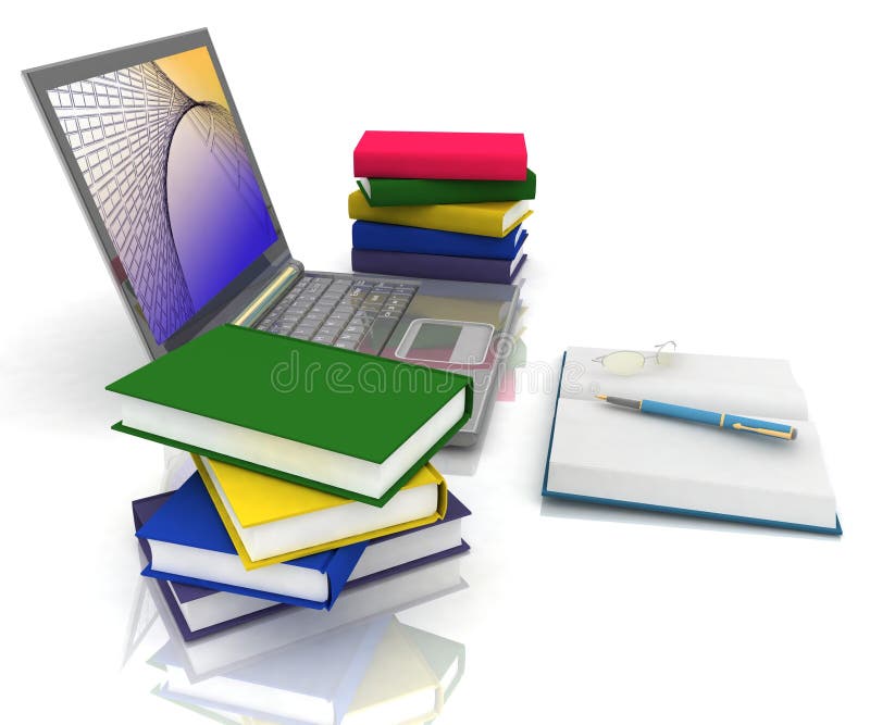 Laptop, Books and Others Tools Stock Illustration - Illustration of ...
