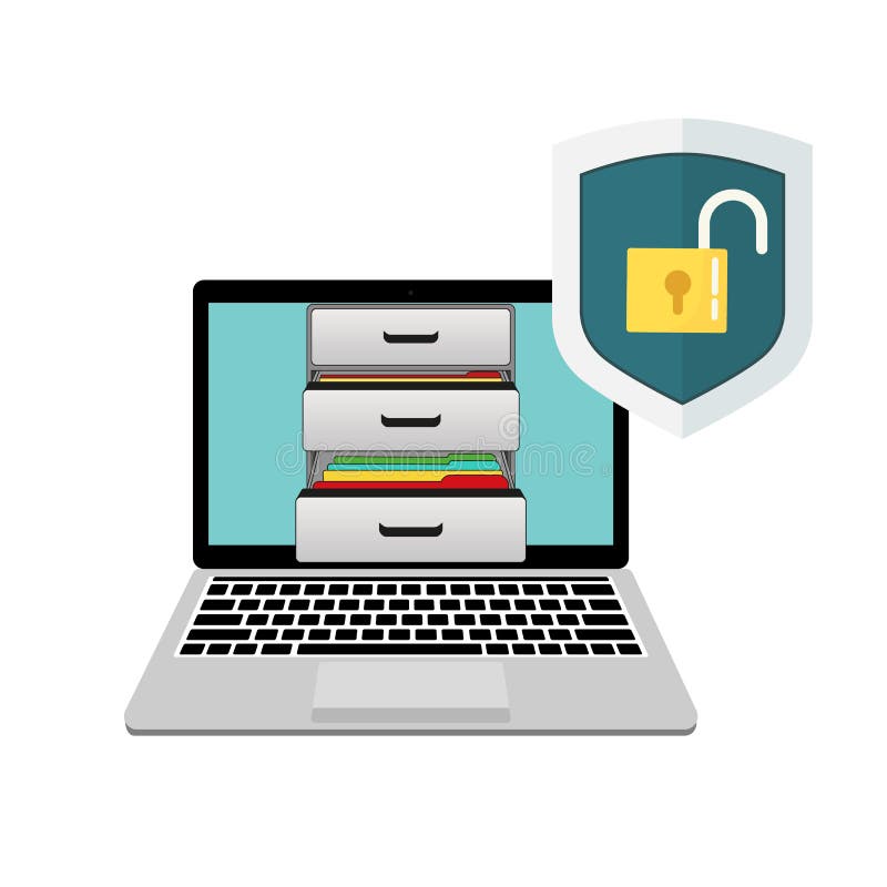 Laptop with Boxes of Documents and Unprotected Shield Stock ...