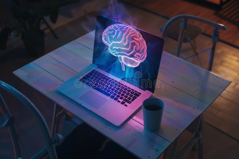 Laptop with Brain Illustration Stock Illustration - Illustration of ...