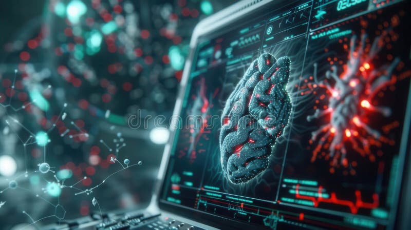 Laptop with Brain Scan on the Screen Stock Illustration - Illustration ...