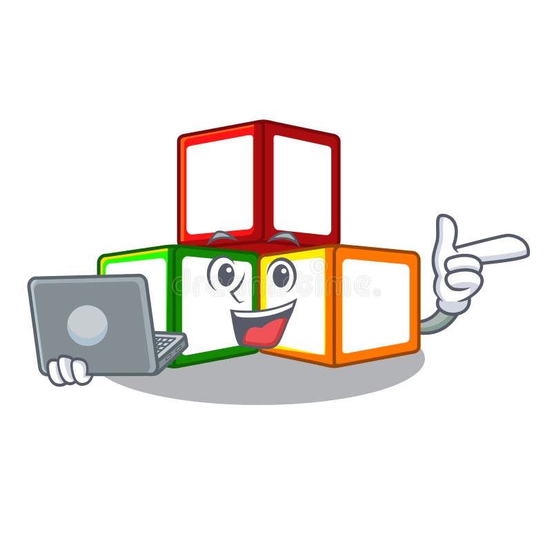 With Laptop Bright Toy Block Bricks on Cartoon Stock Vector ...