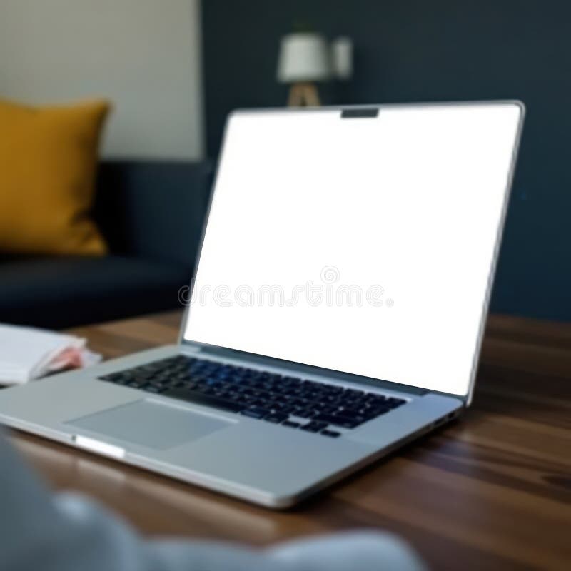 Laptop with Bright White Empty Screen, Close View , Detail, Device ...