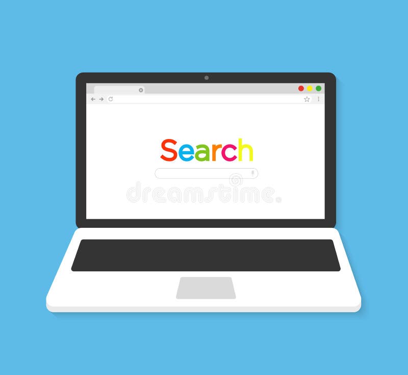Laptop with Browser and Search Bar in Flat Style. Vector Illustration ...