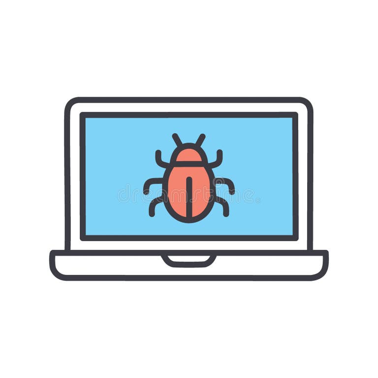 Laptop Bug Icon. Laptop Screen with a Red Bug, Signifying a Computer ...