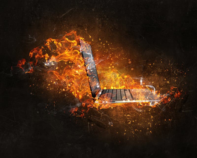 Laptop burning with fire stock photo. Image of laptop - 67415906