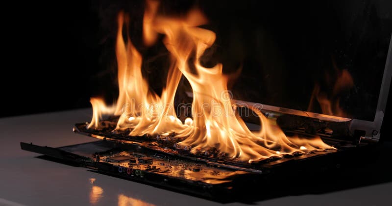 Burning Laptop Computer Electronics Closeup Stock Footage - Video of ...