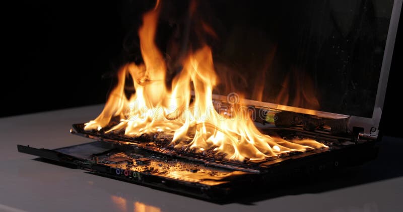 Burning Laptop Computer Electronics Closeup Stock Footage - Video of ...