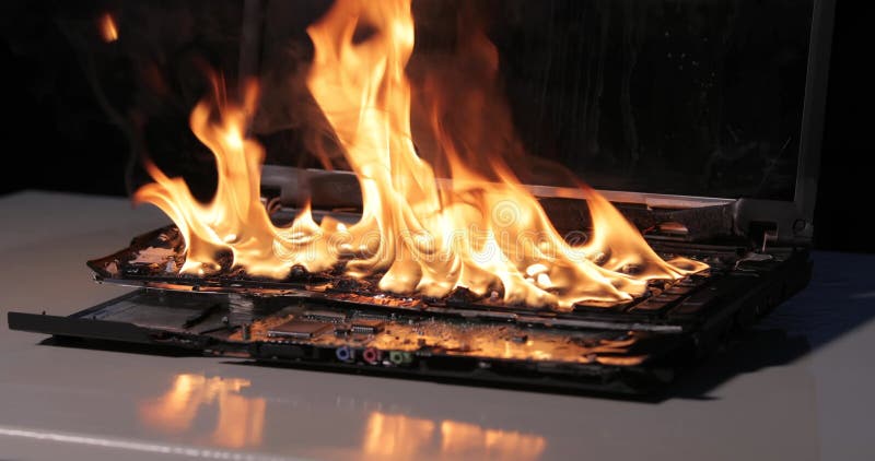 Burning Laptop Computer Electronics Closeup Stock Footage - Video of ...