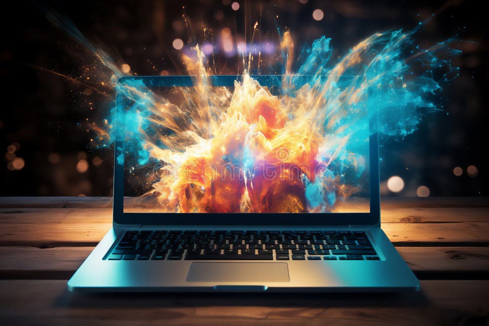 Laptop Bursting with an Explosion of Vibrant Colours Stock Illustration ...