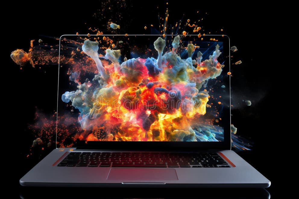 Laptop Bursting with an Explosion of Vibrant Technicolour Colours Stock ...