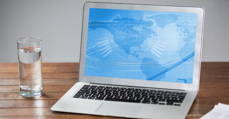 Laptop with Business Chart Screen and Glass of Water Stock Photo ...
