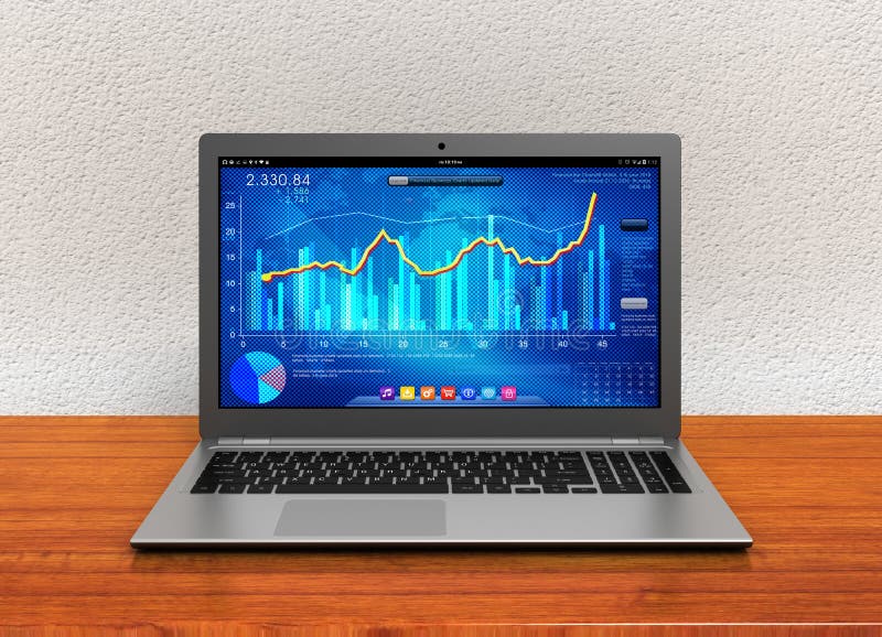 Laptop and Business Finance Graph 3d Illustration Stock Illustration ...