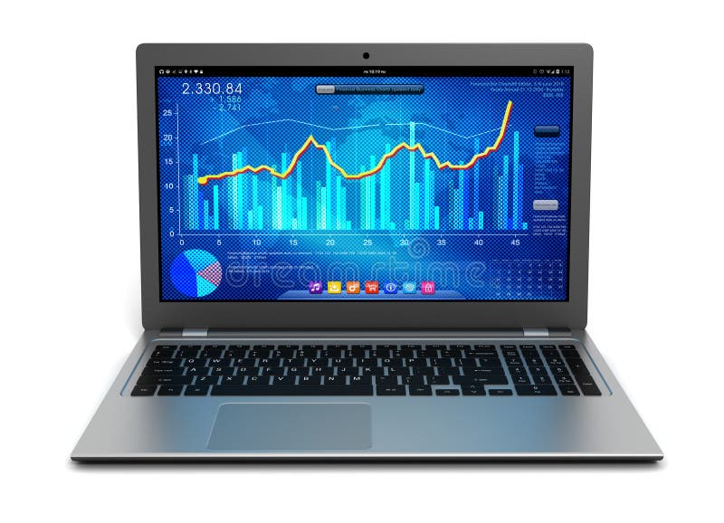 Laptop and Business Finance Graph 3d Illustration Stock Illustration ...