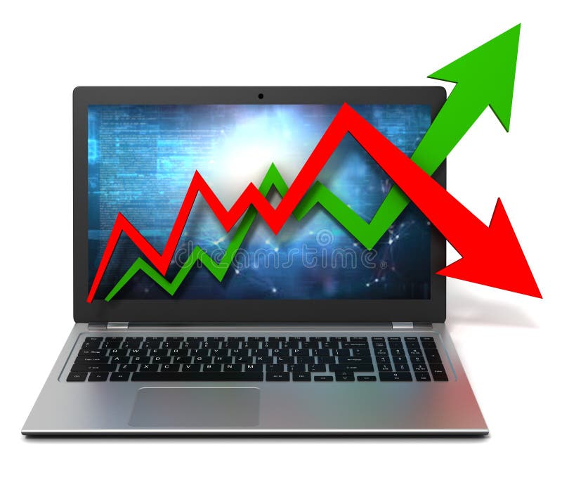 Laptop and Business Finance Graph 3d Illustration Stock Illustration ...