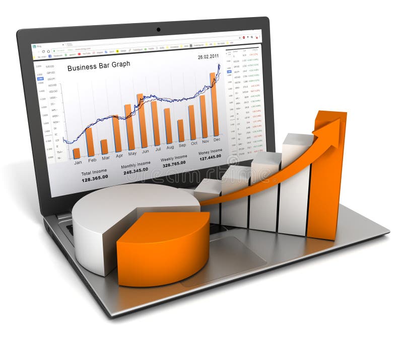 Laptop and Business Finance Graph 3d Illustration Stock Illustration ...