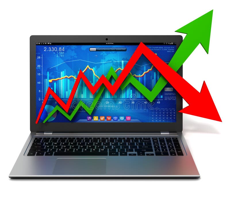 Laptop and Business Finance Graph 3d Illustration Stock Illustration ...