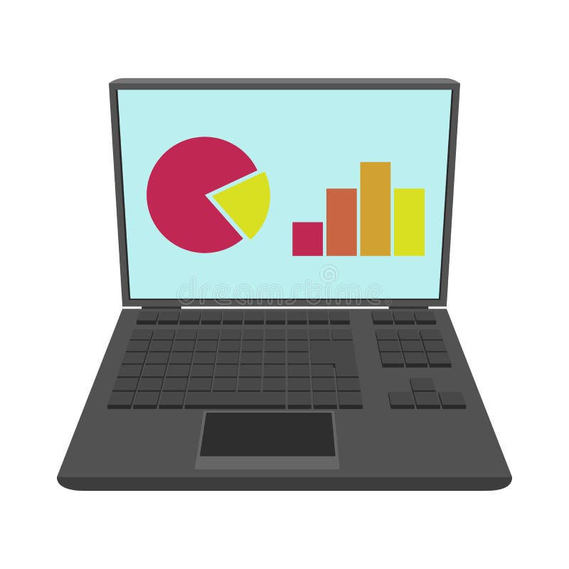 Laptop with Business Graph Icon, Cartoon Style Stock Vector ...