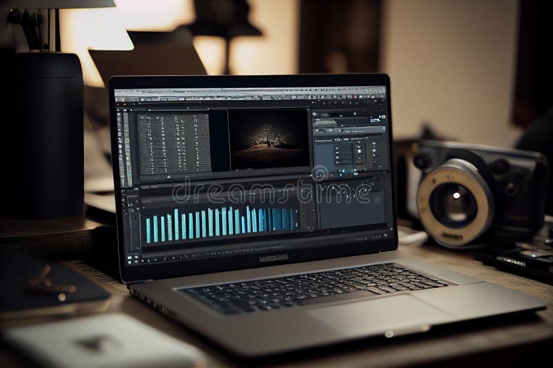 Laptop with Business Graphics on the Screen. Generative Ai Stock ...