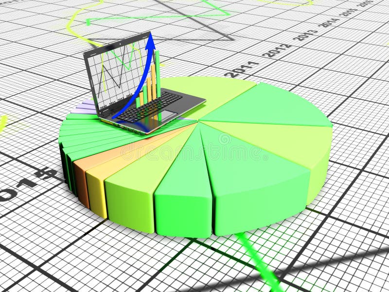 Laptop with Business or Profits Growth Bar Graph, 3d Render Stock ...
