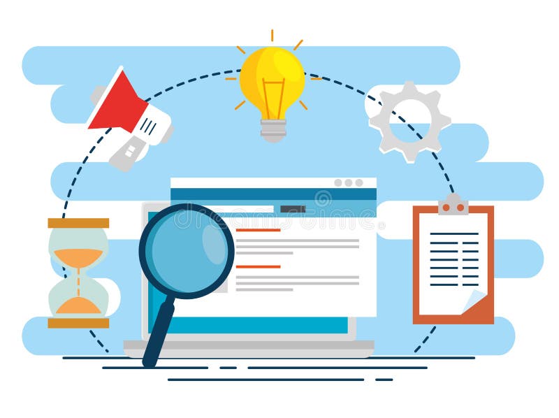 Laptop with Business Website and Check List Information Stock Vector ...