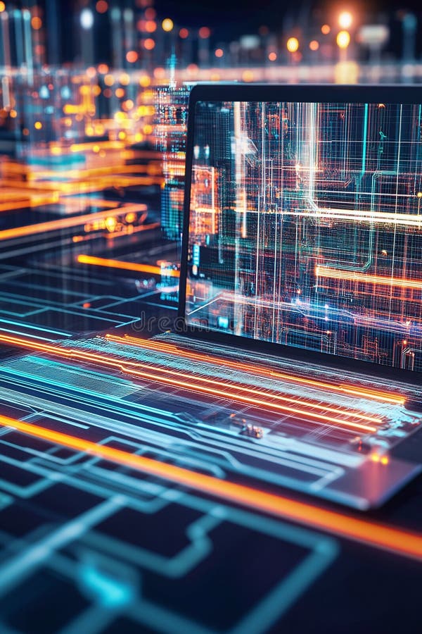 Laptop with CAD Software Illustrating an Advanced Energy Grid for a ...