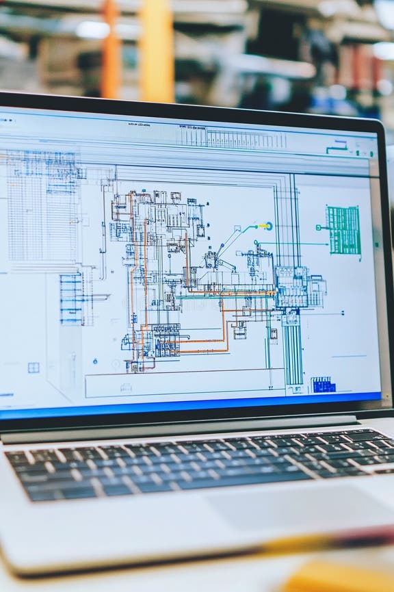Laptop with CAD Software Open Displaying a Schematic of an Electrical ...