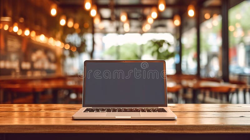 Laptop on a Counter Laptop on the Table Laptop in Cafe Stock ...