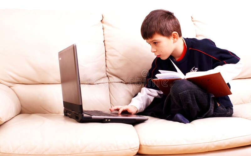 Cute Little Boy with Laptop Stock Photo - Image of childhood, black ...