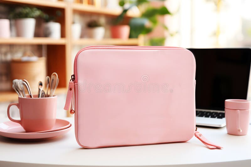 Laptop Case Mockup. Pink Soft Modern Interior, AI Generated Stock ...