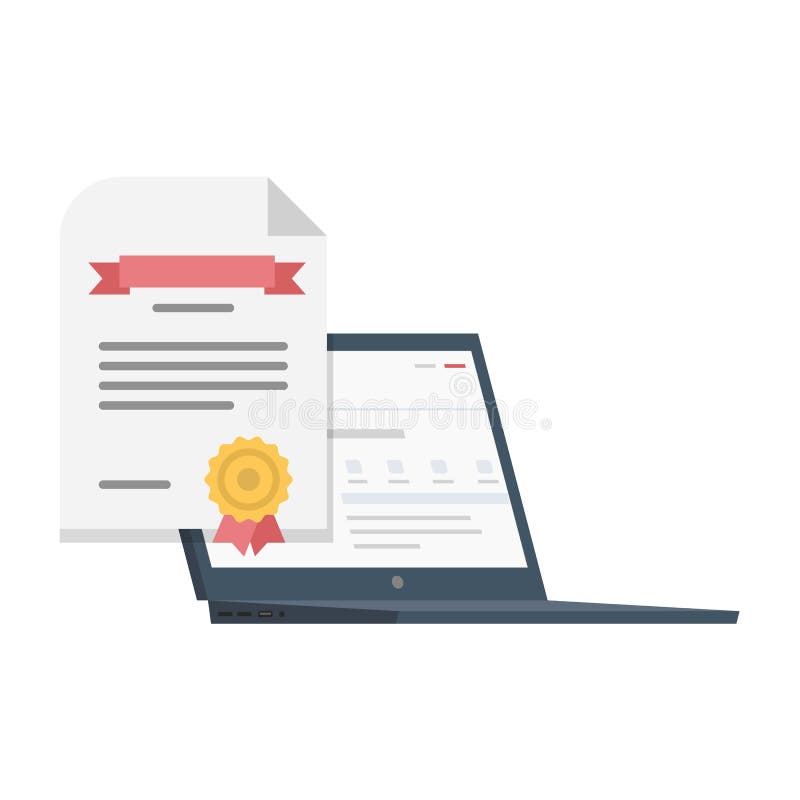 Laptop with a Certificate for Software Stock Illustration ...