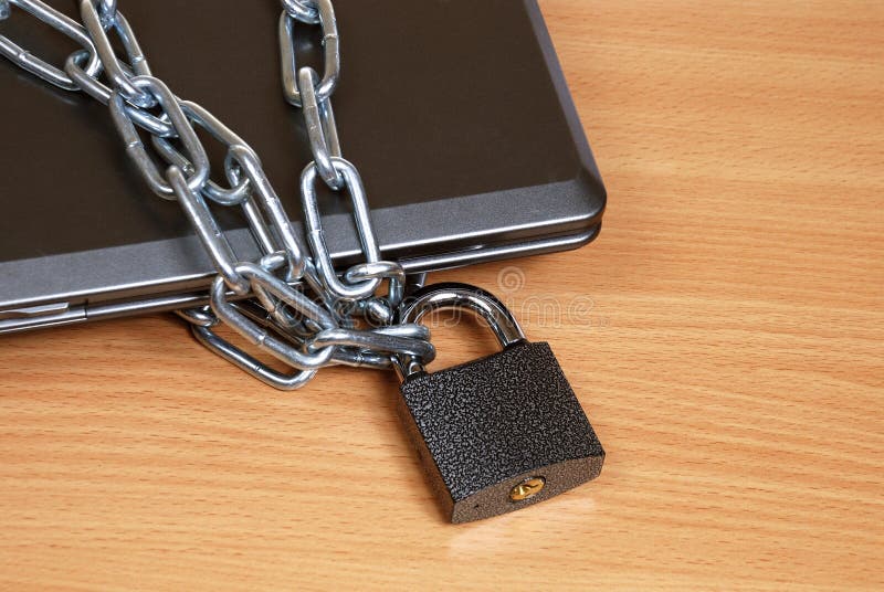Laptop in the chain stock image. Image of data, reliability - 64577609