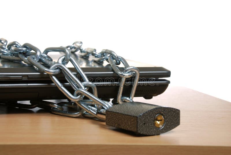 Laptop in the chain stock image. Image of reliability - 64577641