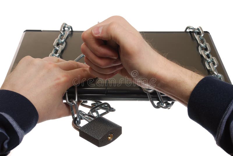 Laptop in the chain stock photo. Image of unlocking, protection - 64578338
