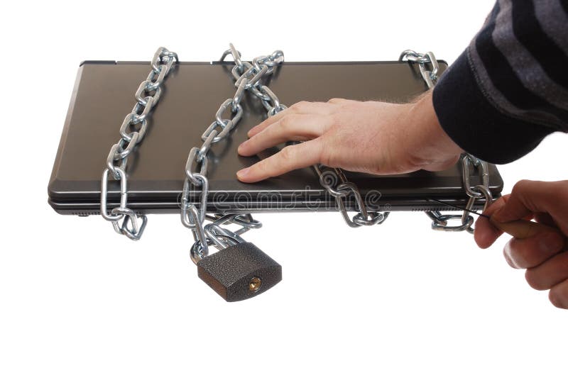 Laptop in the chain stock image. Image of reliability - 64577641