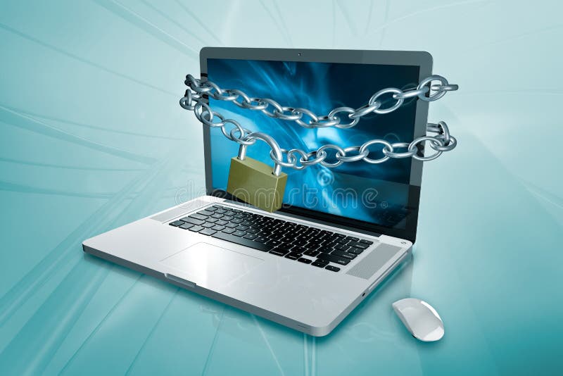 A Laptop with a Chain and Padlock Stock Illustration - Illustration of ...