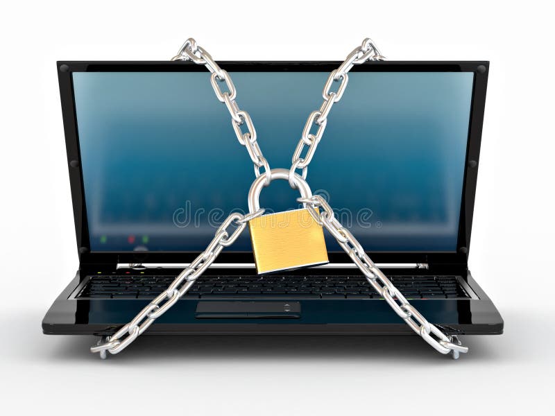 Laptop with lock and chain stock illustration. Illustration of ...