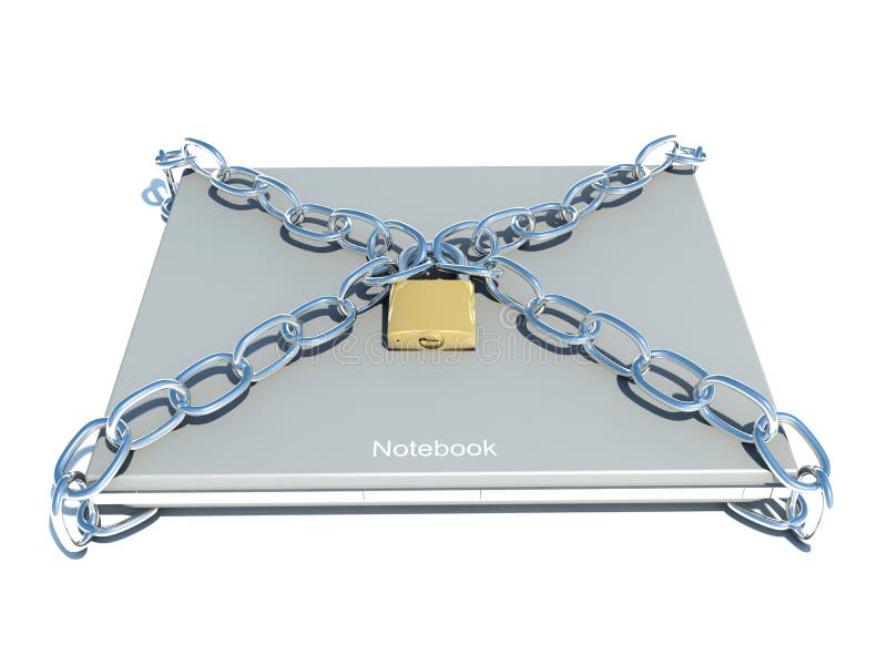 Laptop with Chains and Lock Stock Illustration - Illustration of ...