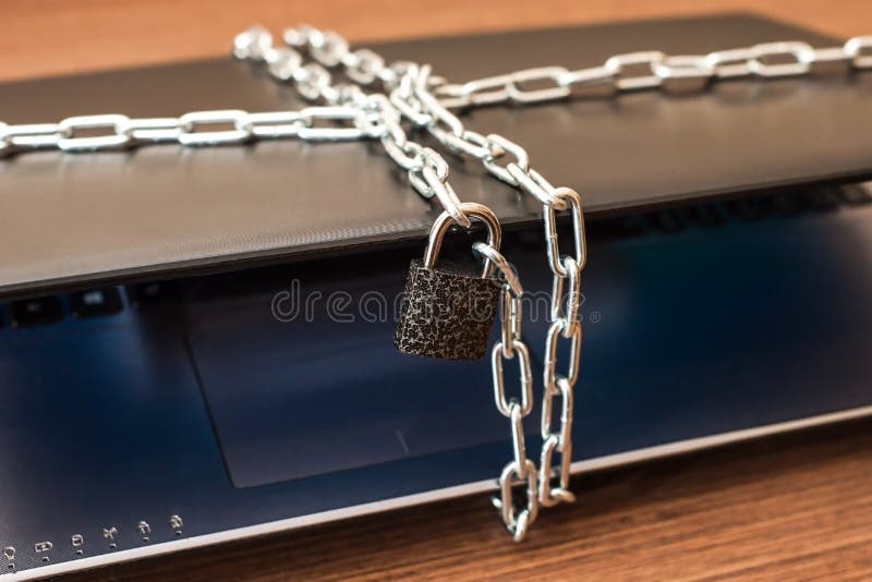 Laptop with Chains and Lock. Stock Image - Image of equipment, idea ...