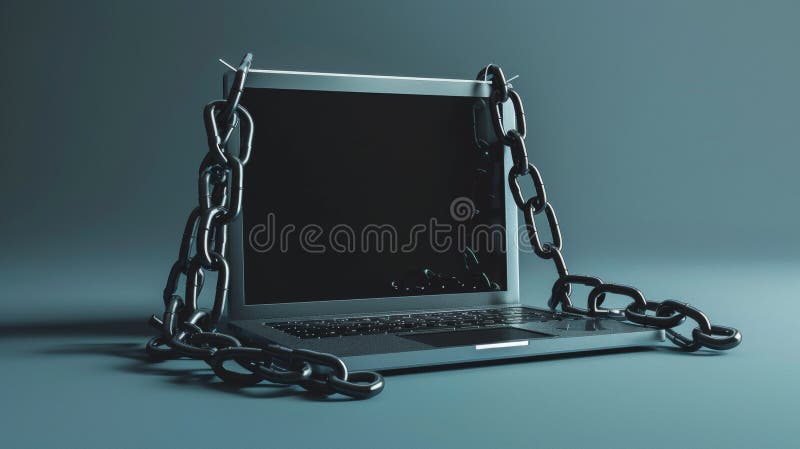 Laptop with Chains on a Table, Highlighting Themes of Cybersecurity ...