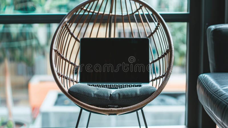 Laptop on the Chair Studying Concept . Generative Ai Stock Illustration ...