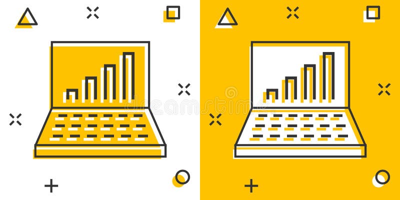 Laptop Chart Icon in Comic Style. SEO Data Cartoon Vector Illustration ...
