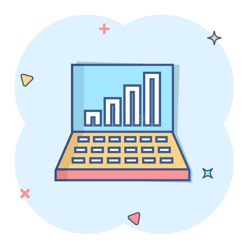 Laptop Chart Icon in Comic Style. SEO Data Cartoon Vector Illustration ...