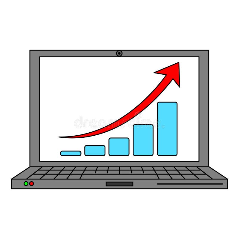 Laptop, Growth Chart Illustration - Isolated on White Bakcground Stock ...