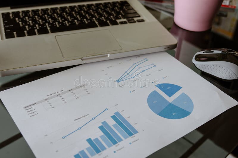 Laptop with Charts and Graphs Stock Image - Image of digital, document ...