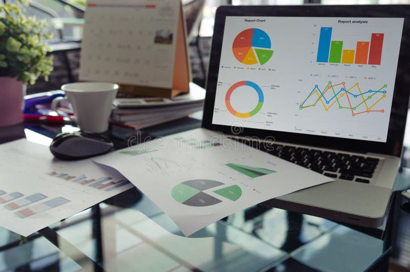 Laptop with Charts and Graphs Stock Photo - Image of concept, digital ...