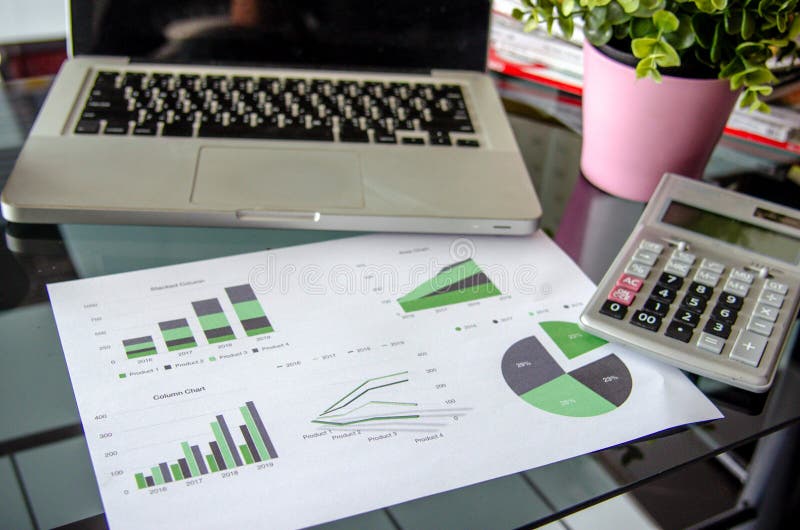 Laptop with Charts and Graphs Stock Photo - Image of communication ...