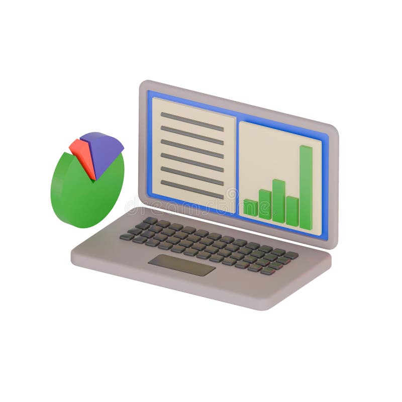 A Laptop with Charts and Statistics for Business. 3d Rendering ...